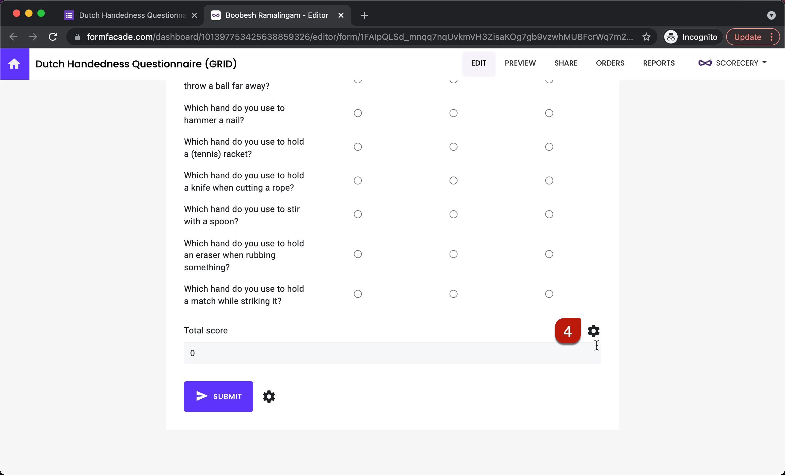 How To Display The Score Only After Submit 