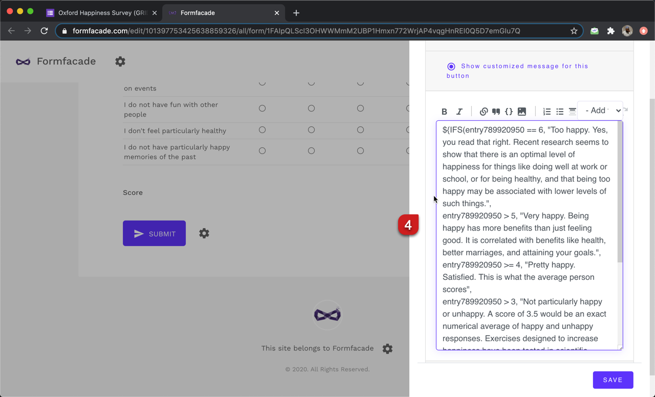Formfacade - How to add a verbal assessment based on the calculated score?