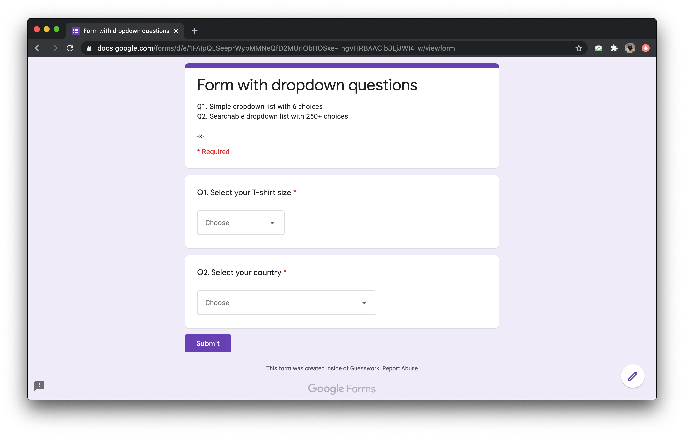 Formfacade Dropdown